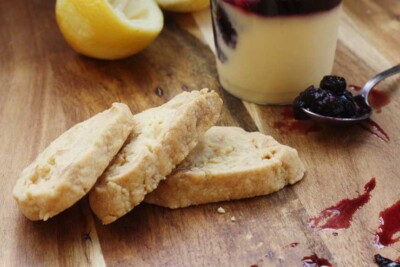 Lemon posset with blueberries & macadamia shortbread - Scrummy Lane