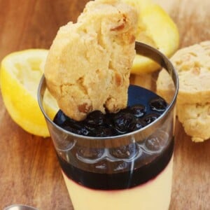 Lemon posset with blueberries & macadamia shortbread - Scrummy Lane