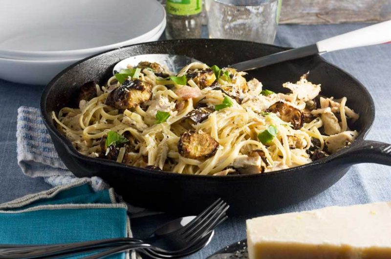 Creamy turkey, bacon and brussels sprouts linguine (great for leftovers ...