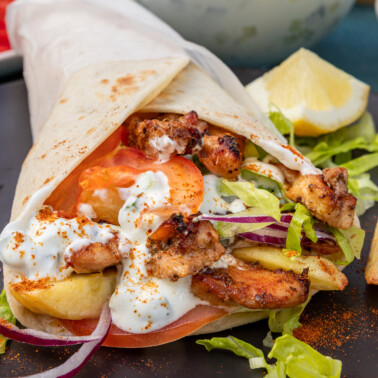 Super Easy Greek Gyro Pita (With Chicken, Tzatziki & Fries!) - Scrummy Lane