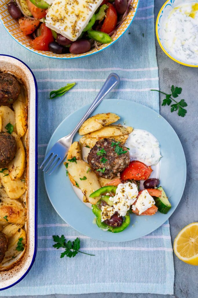 Bifteki (One Pan Greek Burgers And Potatoes) - Scrummy Lane