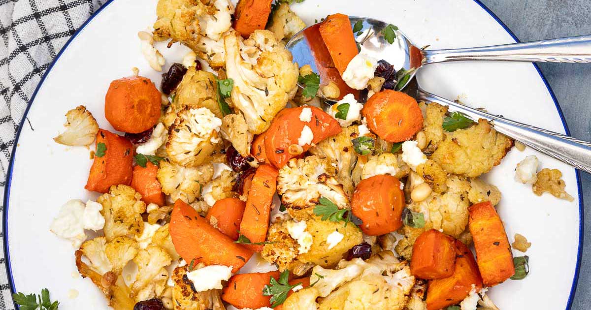 Roasted Cauliflower And Carrots (With Cranberries And Feta) - Scrummy Lane